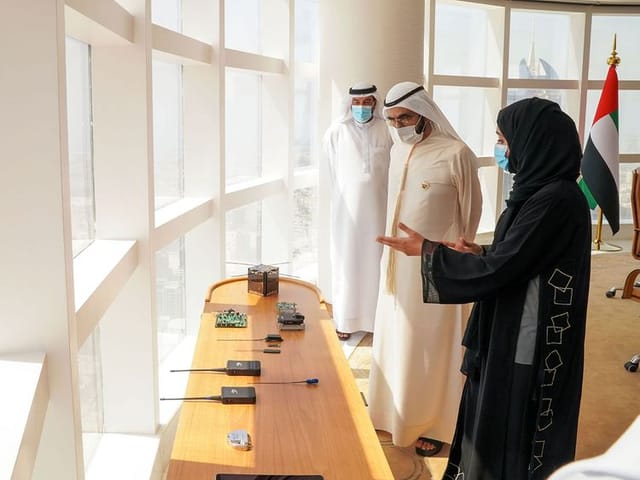 Sheikh Mohammed receives developer of Ghalib Satellite team in Dubai